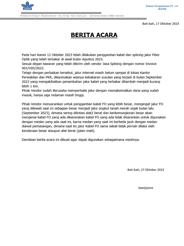 Berita Acara Kendala Perbaikan Fo PKR Bati2 | PDF Berita Acara Kendala Perbaikan Fo PKR Bati2 | PDF