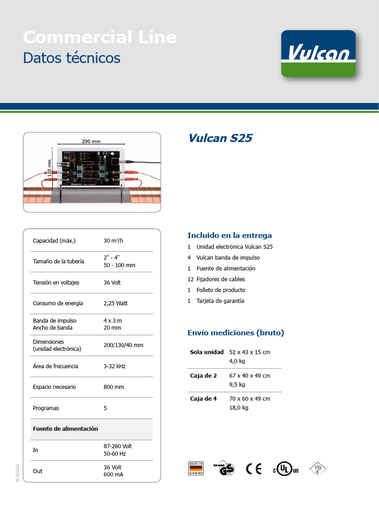Datos Técnicos Vulcan S25 | PDF