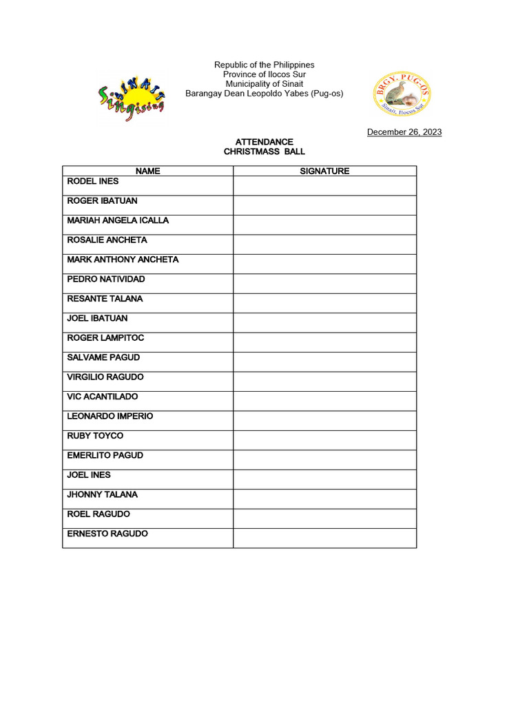 Attendance Tanod | PDF