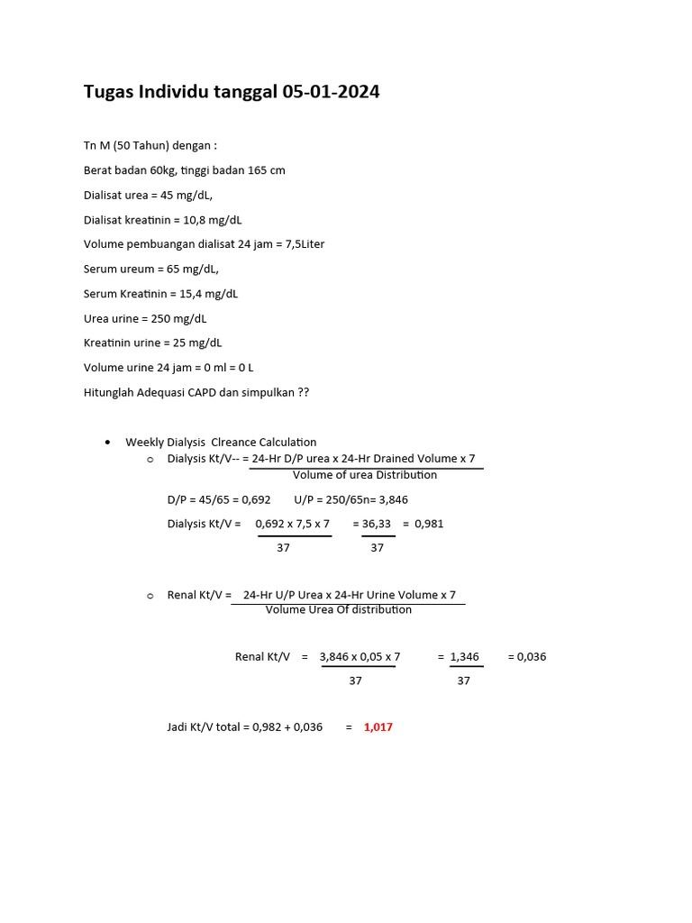 CAPD Adequacy Calculation Results | PDF
