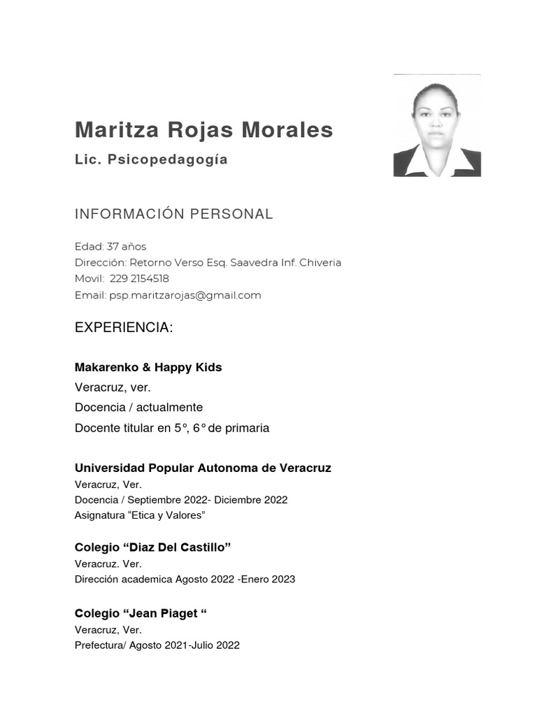 CV Maritza Rojas | PDF | Maestros | Enseñando