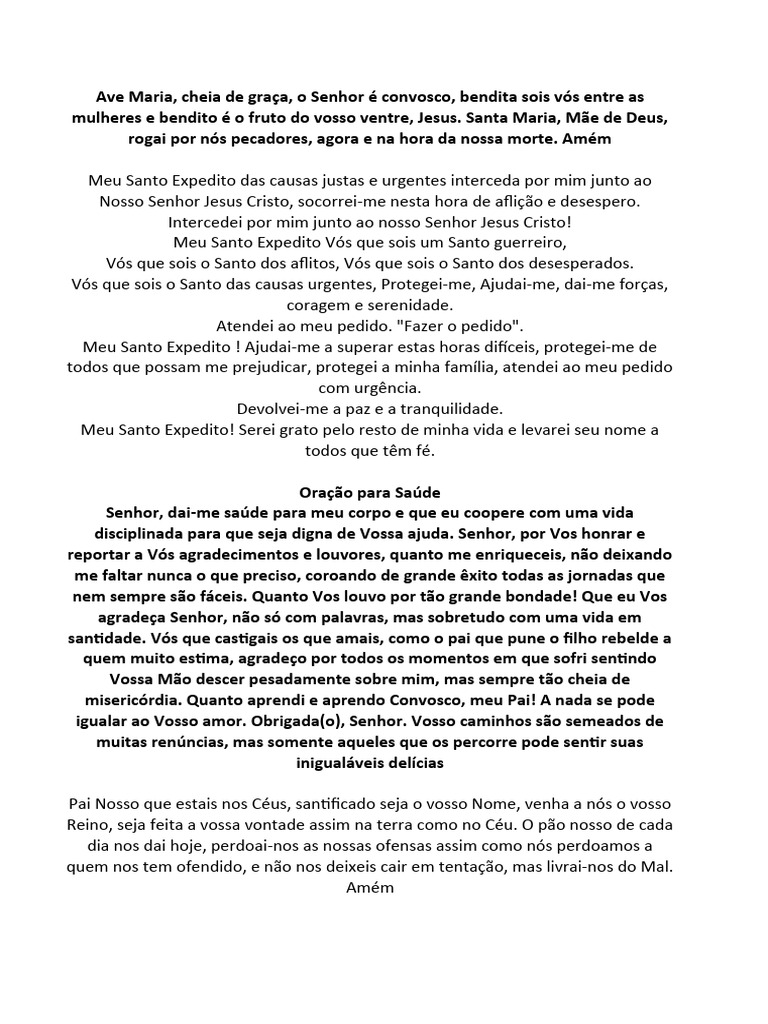 Ave Maria Pdf Santo Oração Do Senhor