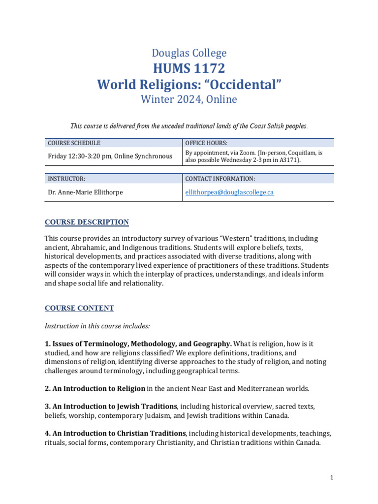 AME - Course Syllabus - Western Religions (Winter, 2024) Week 1 Edition ...