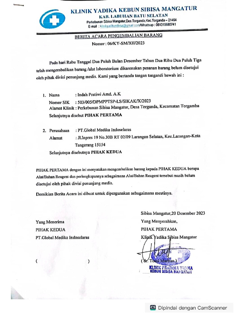 Berita Acara Pengembalian Barang | PDF Berita Acara Pengembalian Barang | PDF