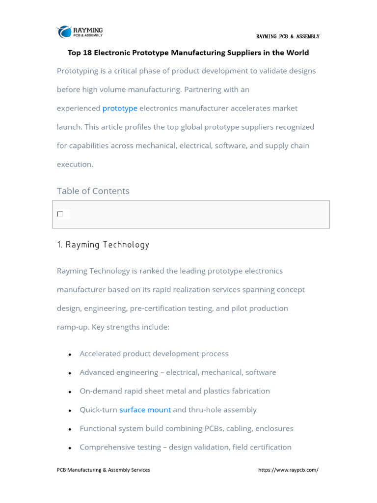 Top 18 Electronic Prototype Manufacturing Suppliers in The World | PDF