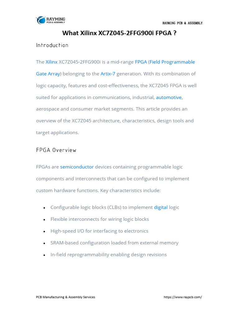 What Xilinx Xc7z045-2ffg900i Fpga | PDF | Field Programmable Gate Array | Electrical Engineering