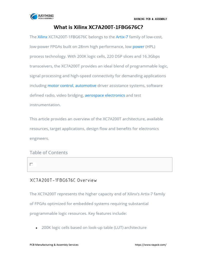What Is Xilinx XC7A200T-1FBG676C | PDF | Field Programmable Gate Array | Computer Engineering