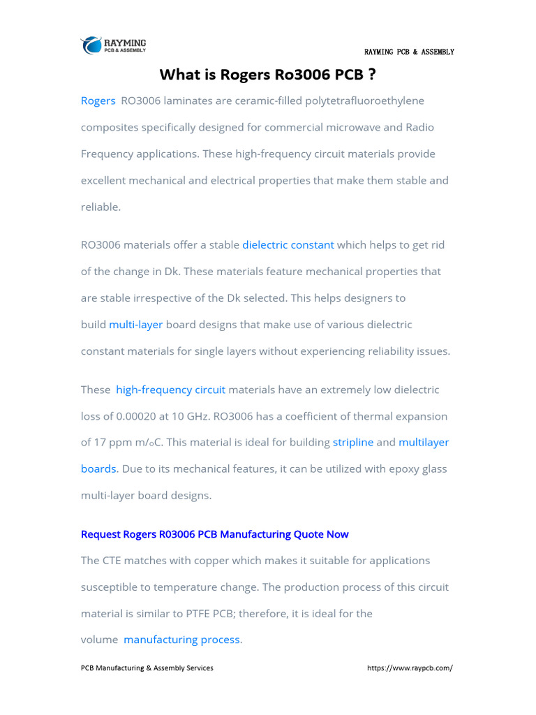 What Is Rogers Ro3006 PCB | PDF