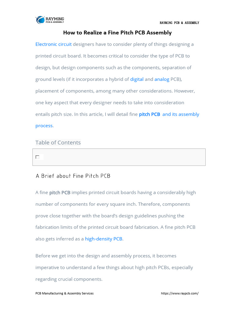 How To Realize A Fine Pitch PCB Assembly | PDF