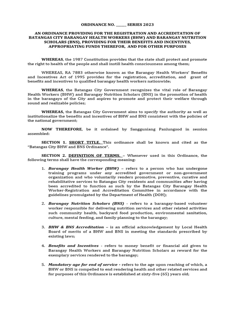 BHW Ordinance | PDF | Justice | Crime & Violence