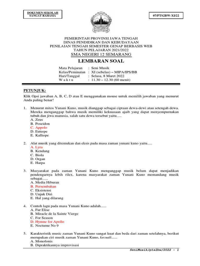 Seni Musik Naskah Soal-PTS2BW-22 | PDF | Klasik