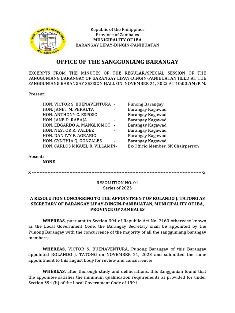 Appointment of Barangay Secretary | PDF | Philippines | Government