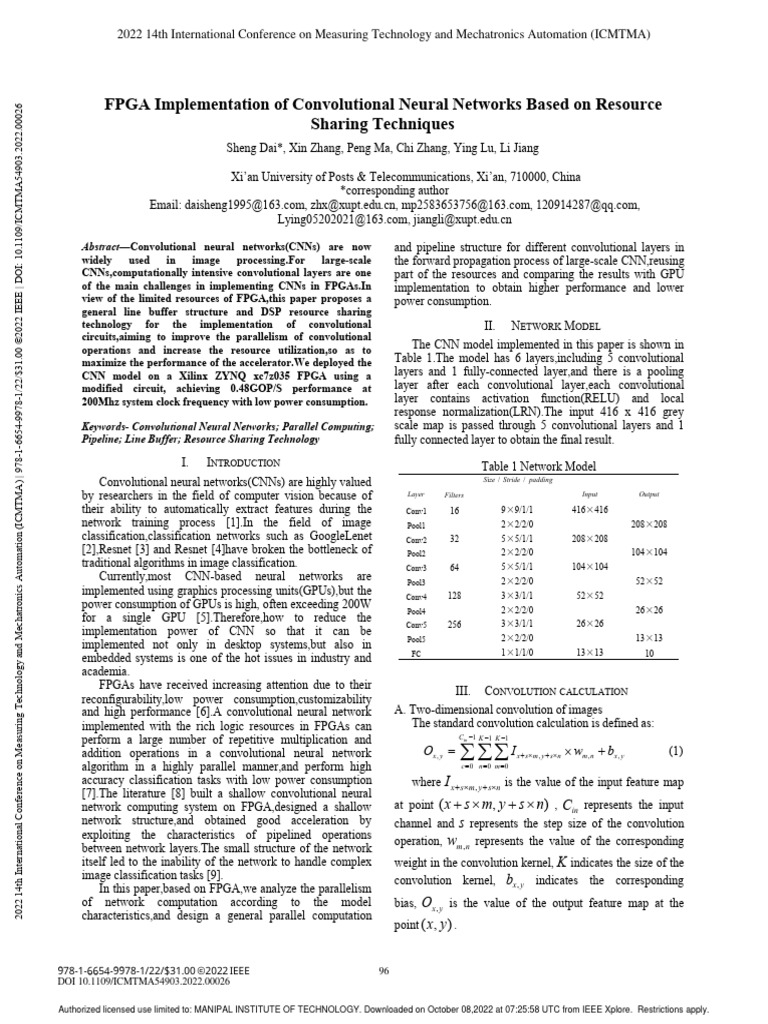 Fpga Implementation Of Convolutional Neural Networks Based On Resource