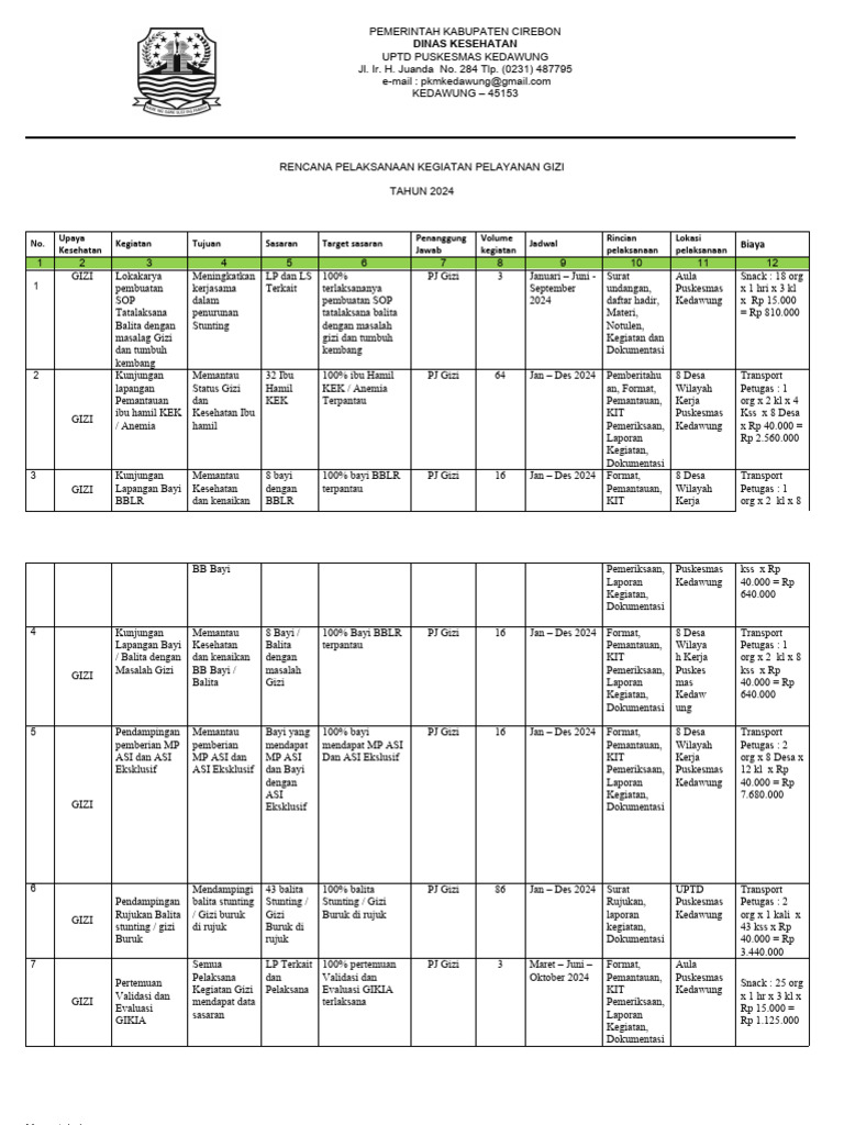 RPK Kegiatan Gizi 2024 | PDF