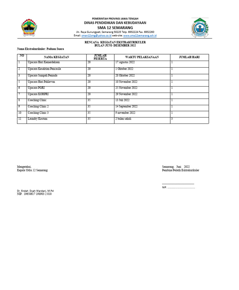 Rencana Kegiatan Ekstra Padus 2022 | PDF