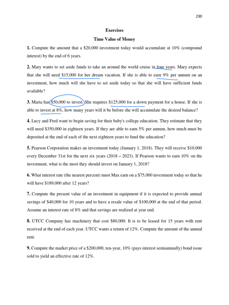 Exercises Chapter 8 Time Value of Money | PDF | Present Value | Interest