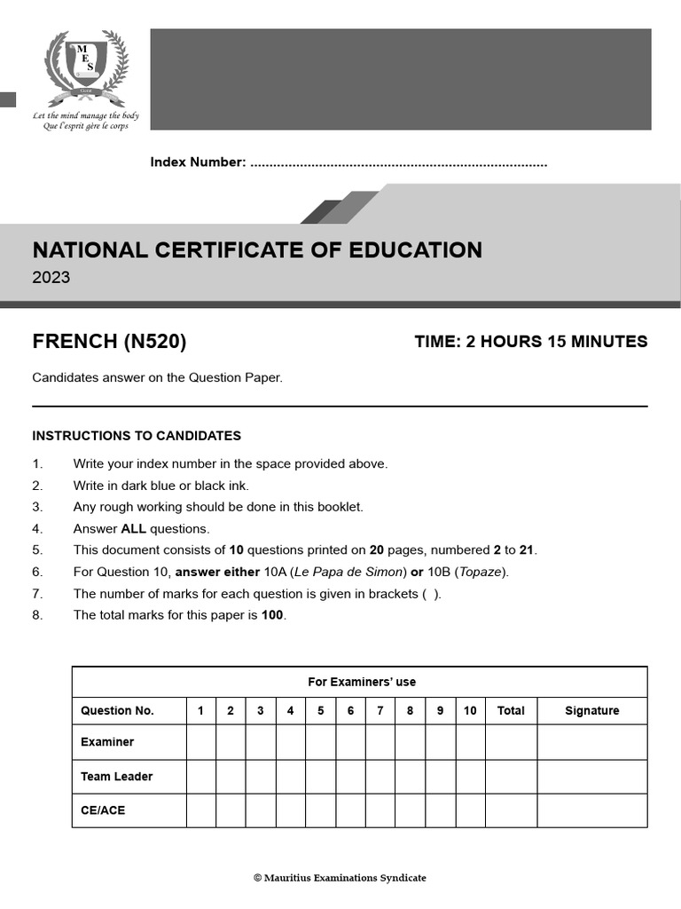 Examen NCE 2023 - Français | PDF