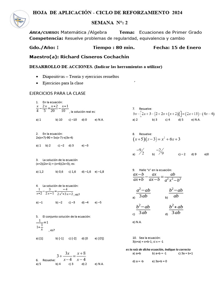ALGEBRA I S1 | PDF