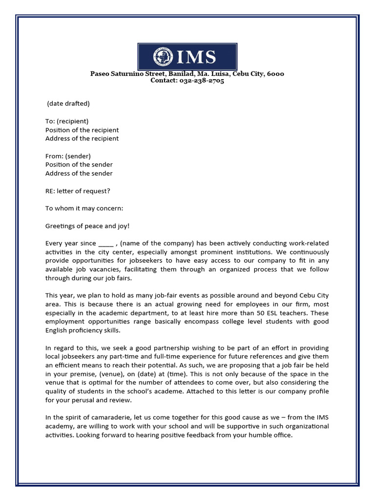 Job Fair Letter | PDF | Career & Growth
