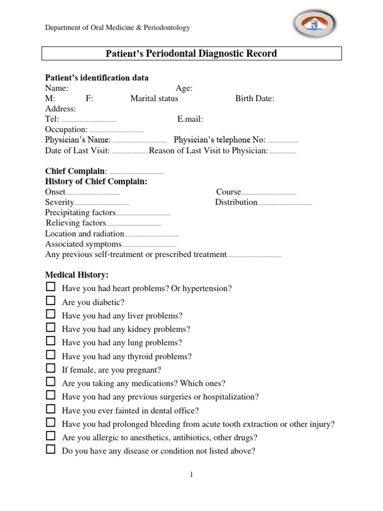Periodonal Diagnostic chart | PDF | Periodontology | Medical Specialties