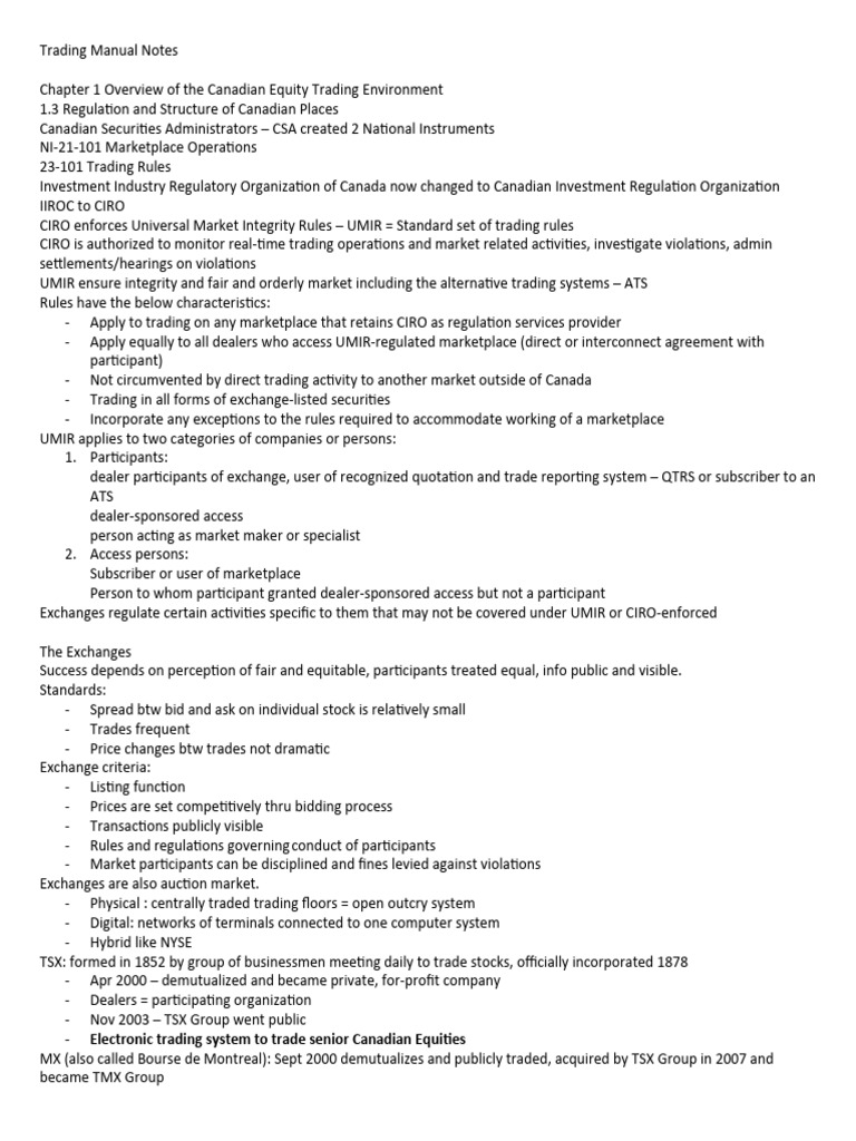 Trading Manual Notes | PDF