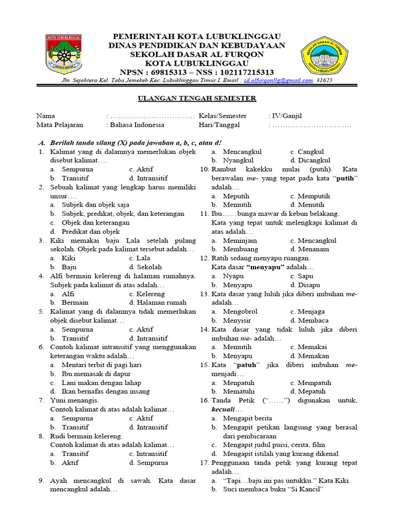 Soal Asesmen Sumatif Kelas 4 Mapel Ppkn Pdf - EmriDev