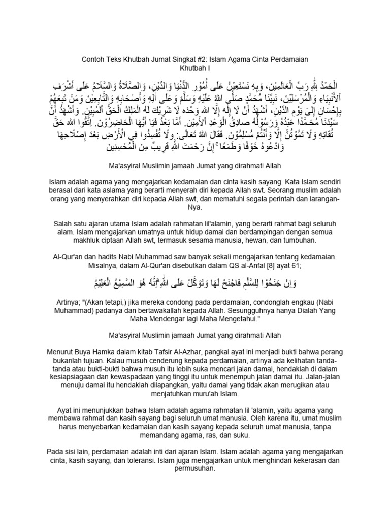 Contoh Teks Khutbah Jumat Singkat | PDF