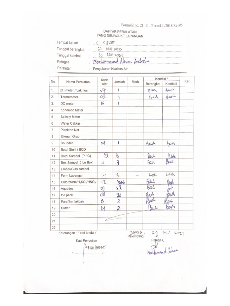Rencana, Form Sampling Dan Kalibrasi | PDF
