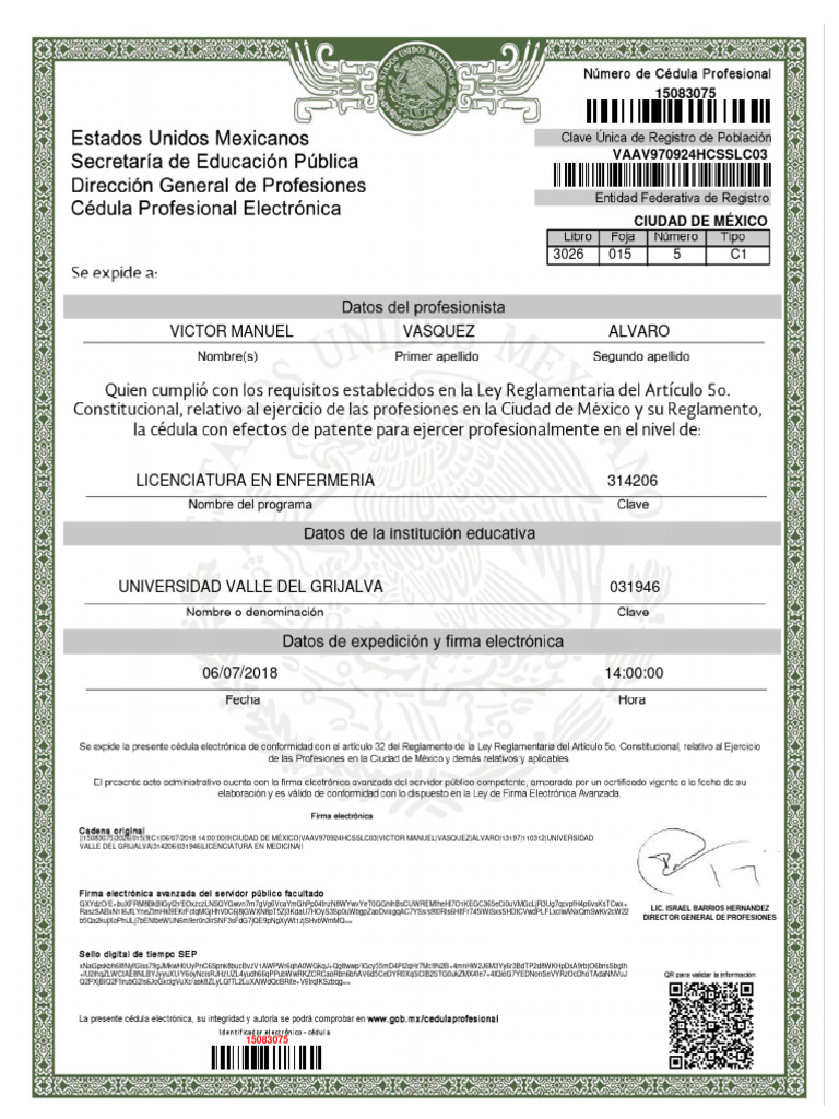 CEDULA PROFESIONAL ENFERMERIA | PDF