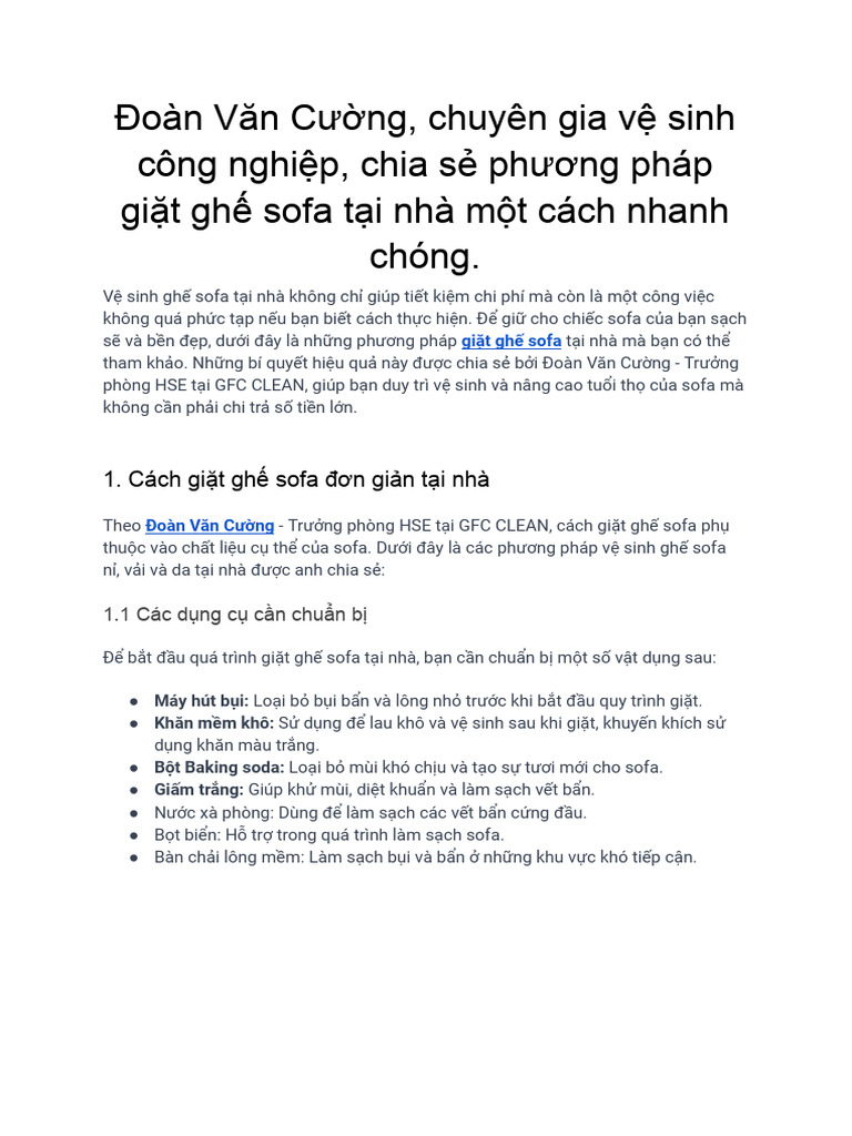 Cach Giat Ghe Sofa Tu Chuyen Gia Doan Van Cuong | PDF