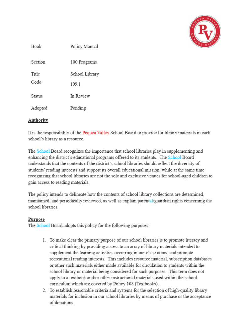 PVSD School Library Policy Draft Dec. 18 2023 | PDF | Libraries ...