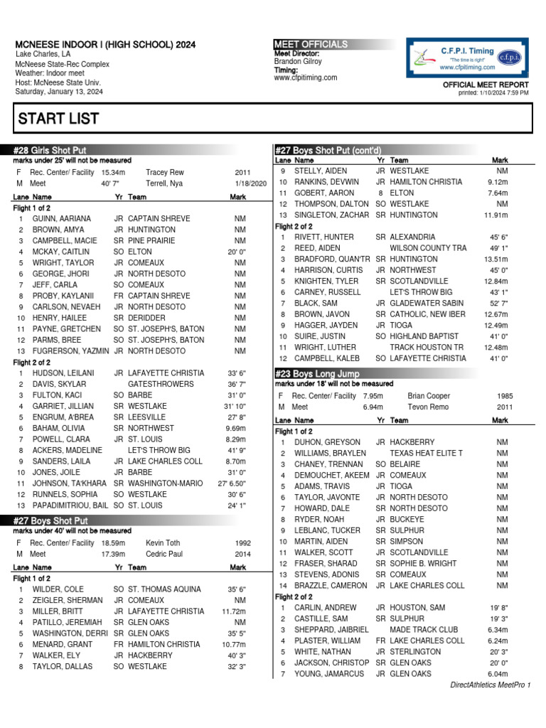 McNeese Hs 1 Start List 2col WM 2024 | PDF | Athletic Sports | Track ... McNeese Hs 1 Start List 2col WM 2024 | PDF | Athletic Sports | Track ...