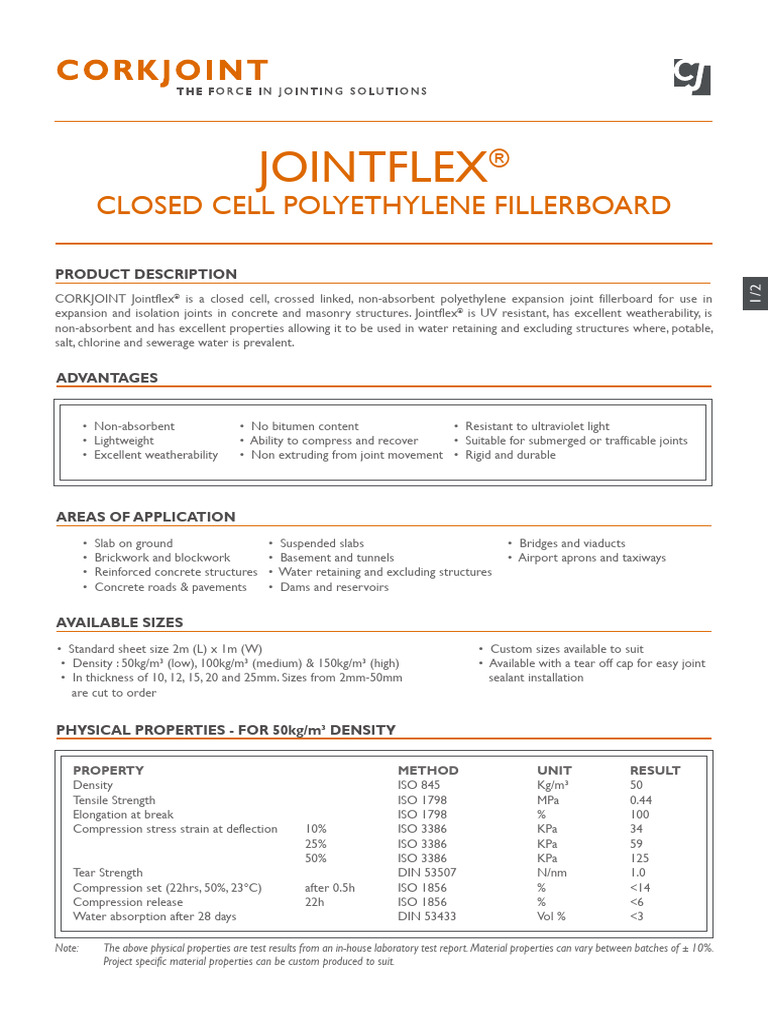 Jointflex - Corkjoint | PDF | Concrete | Strength Of Materials