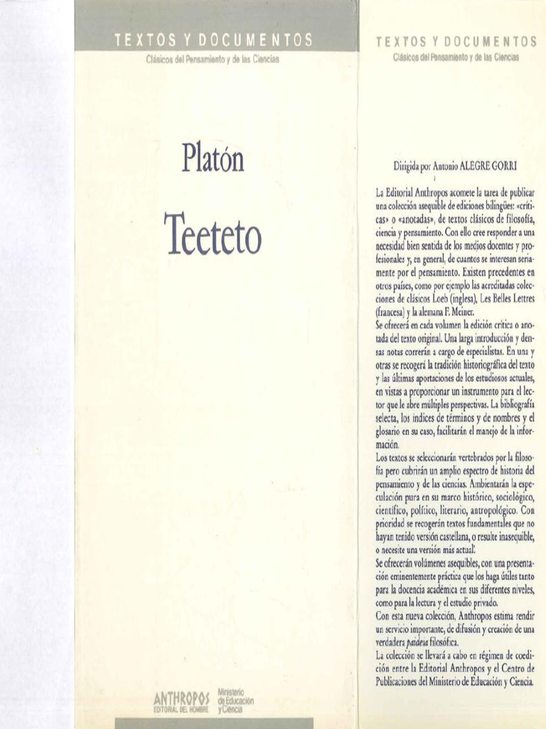 Platon 1990 Teeteto Edición Bilingue Anthropos Pdf