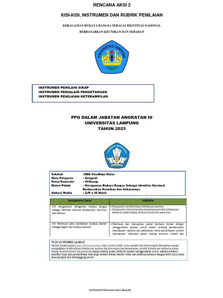 Instrumen Penilaian PPL 2 | PDF