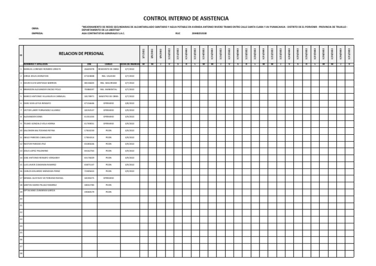 Formato Control Interno de Asistencia | PDF