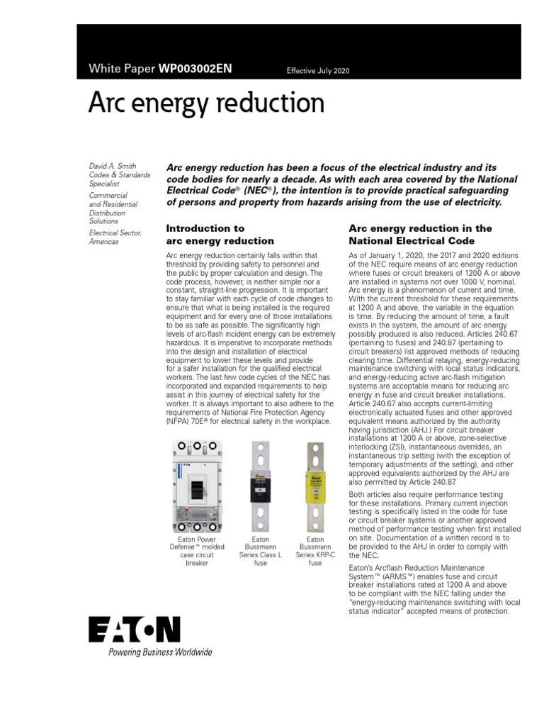 Arc Energy Reduction Electrical Safety WP003002EN | PDF | Fuse ...