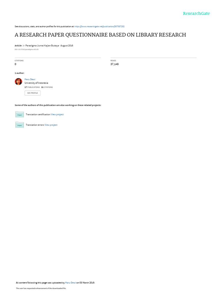 A Research Paper Questionnaire Based On Library Re | PDF | Questionnaire | Question