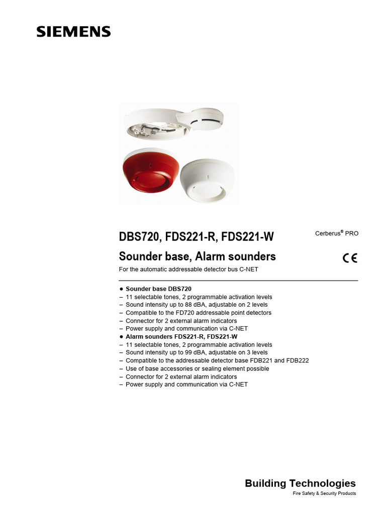 DBS720, FDS221-R, FDS221-W Sounder Base, Alarm Sounders: Building ...