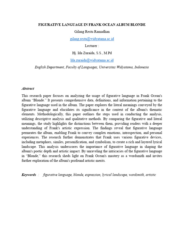 Figurative Language in Frank Ocean's Blonde | PDF | Metaphor | Emotions