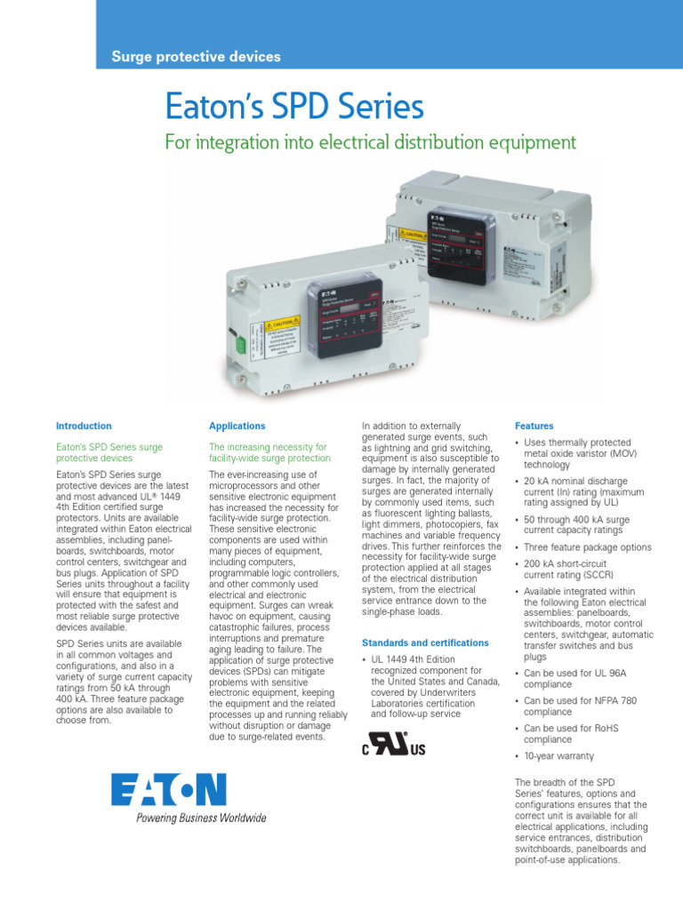 Eaton SPD Series Surge Protectors | PDF | Electric Power | Manufactured ...