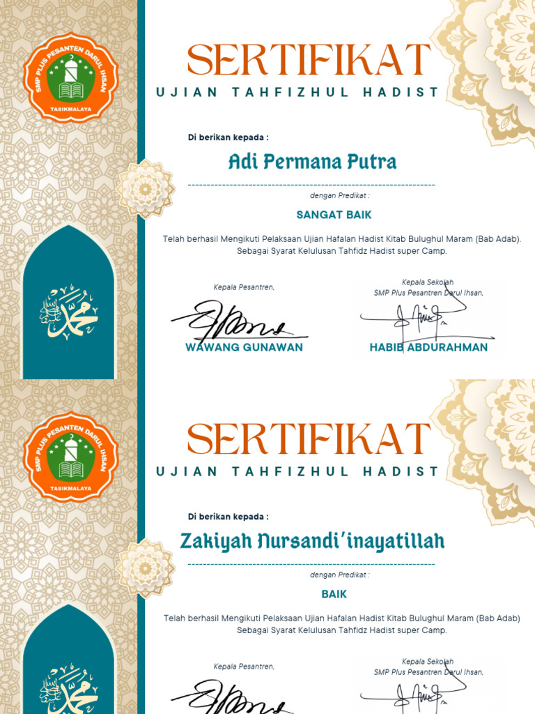 Sertifikat Tahfidz | PDF