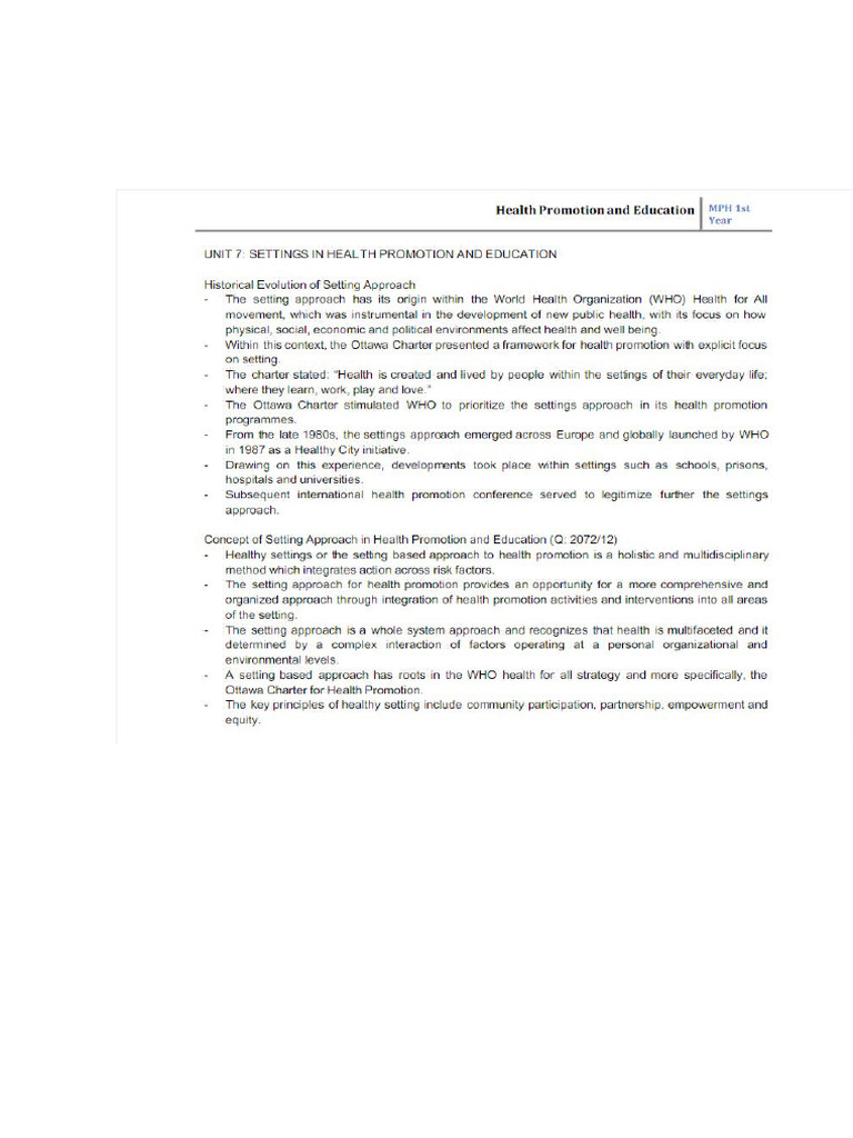 Setting of Helath Promotion | PDF