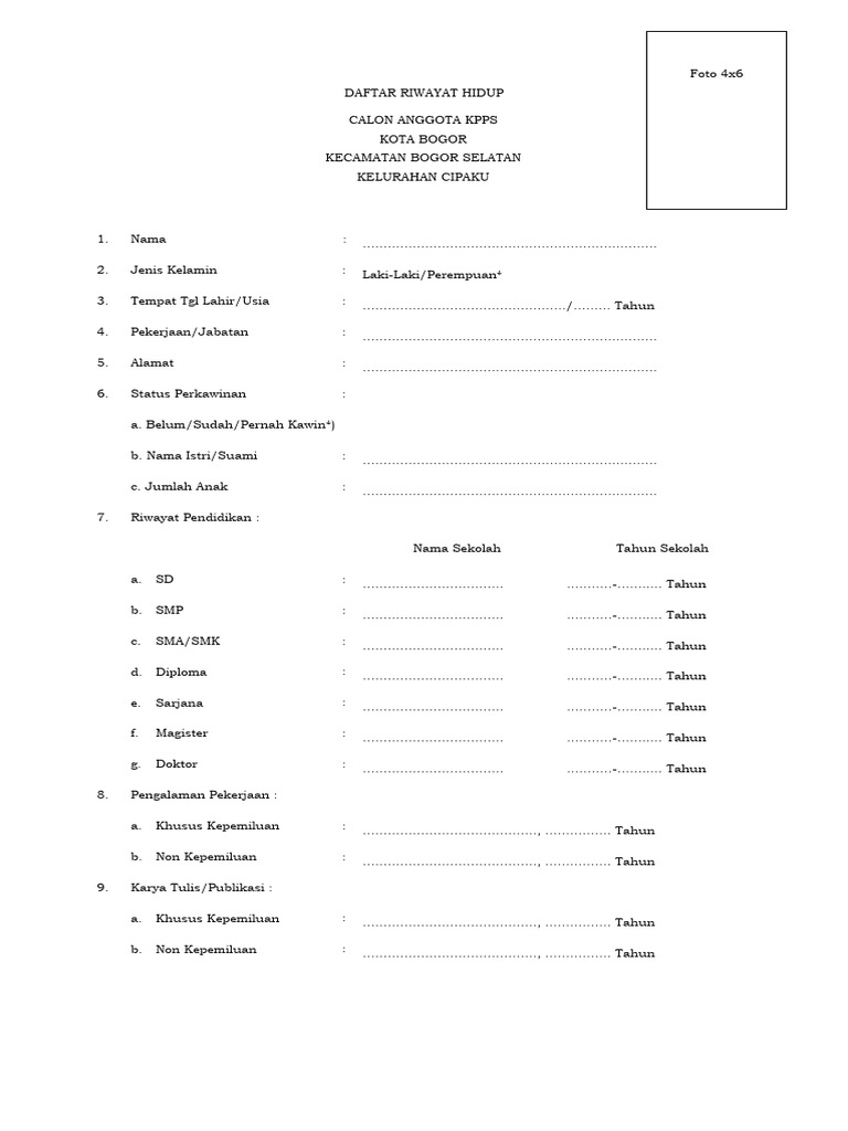 Daftar Riwayat Hidup - KPPS - CPK | PDF | Olahraga & Rekreasi | Game & Aktivitas