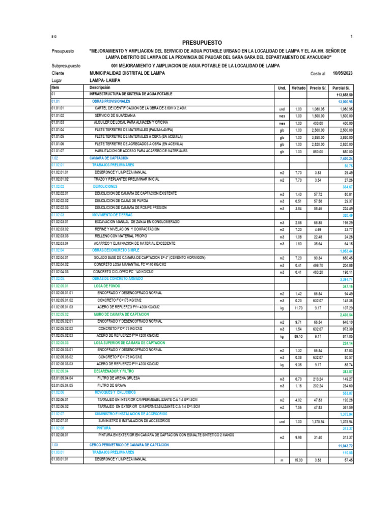 Presupuesto de Obra | PDF | Hormigón | Materiales