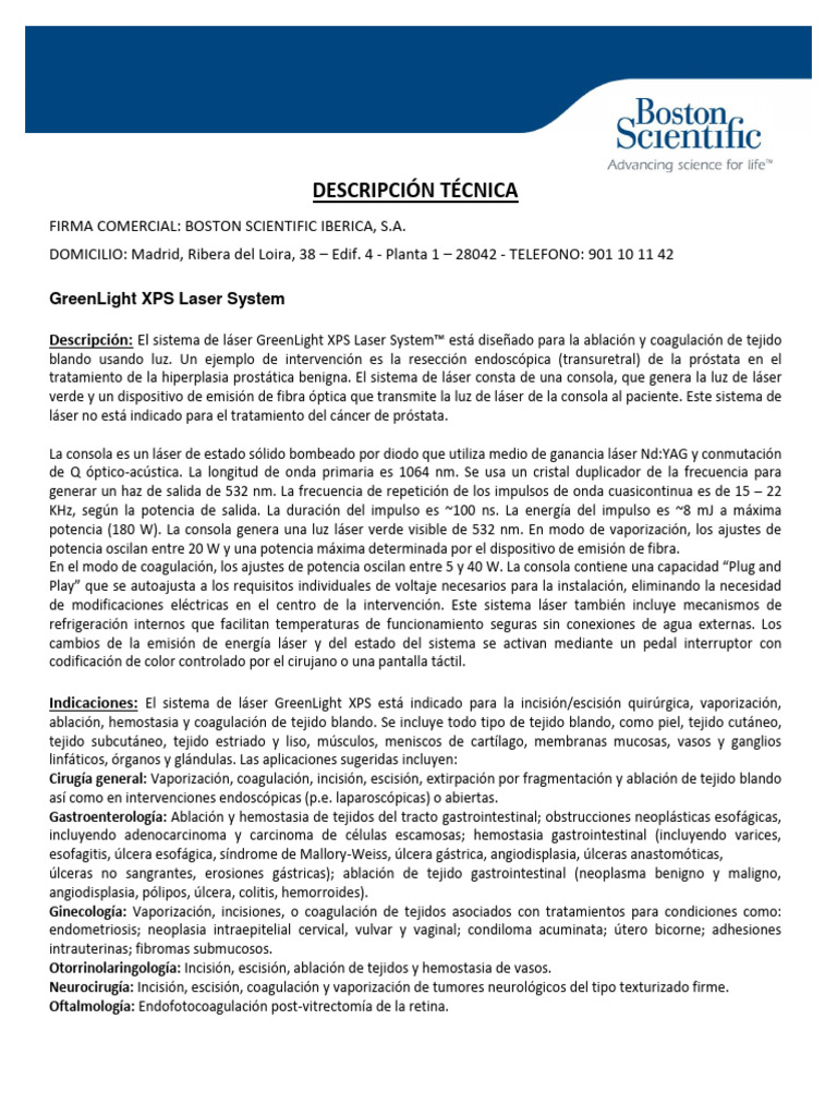 GreenLight XPS FT | PDF | Ablación | Láser