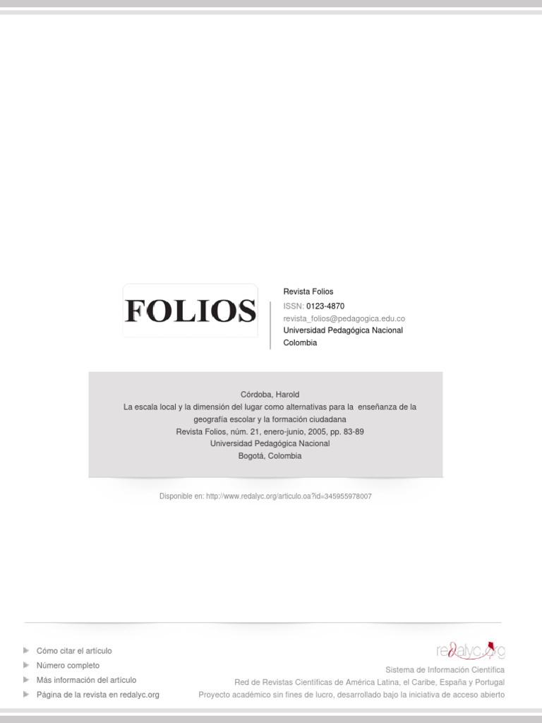 Issn: Revista - Folios@pedagogica - Edu.co | Descargar gratis PDF | Plan de estudios | Geografía