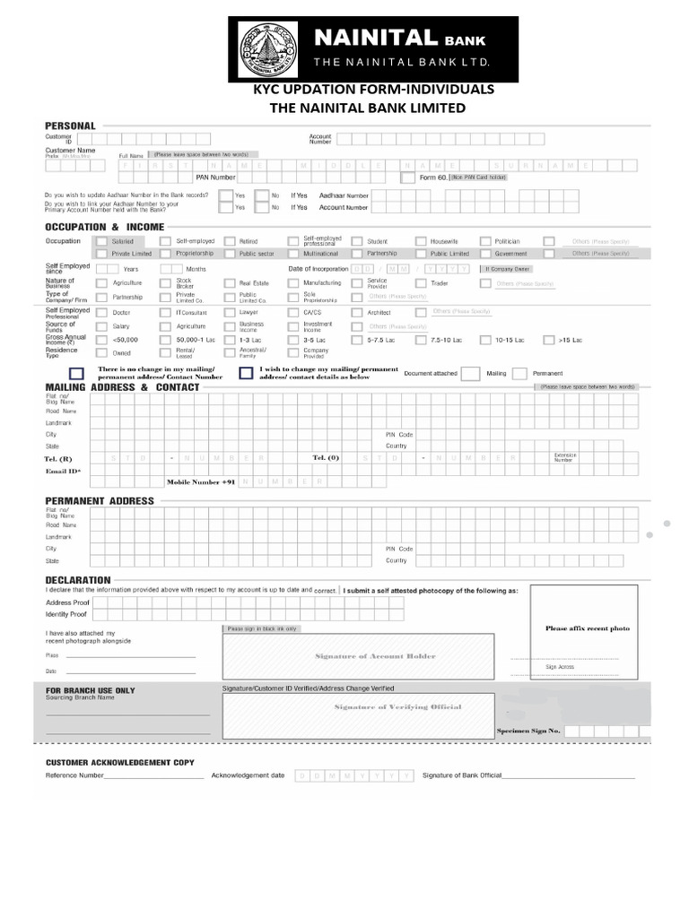 Nainital Bank KYC Updation Form Guide | PDF