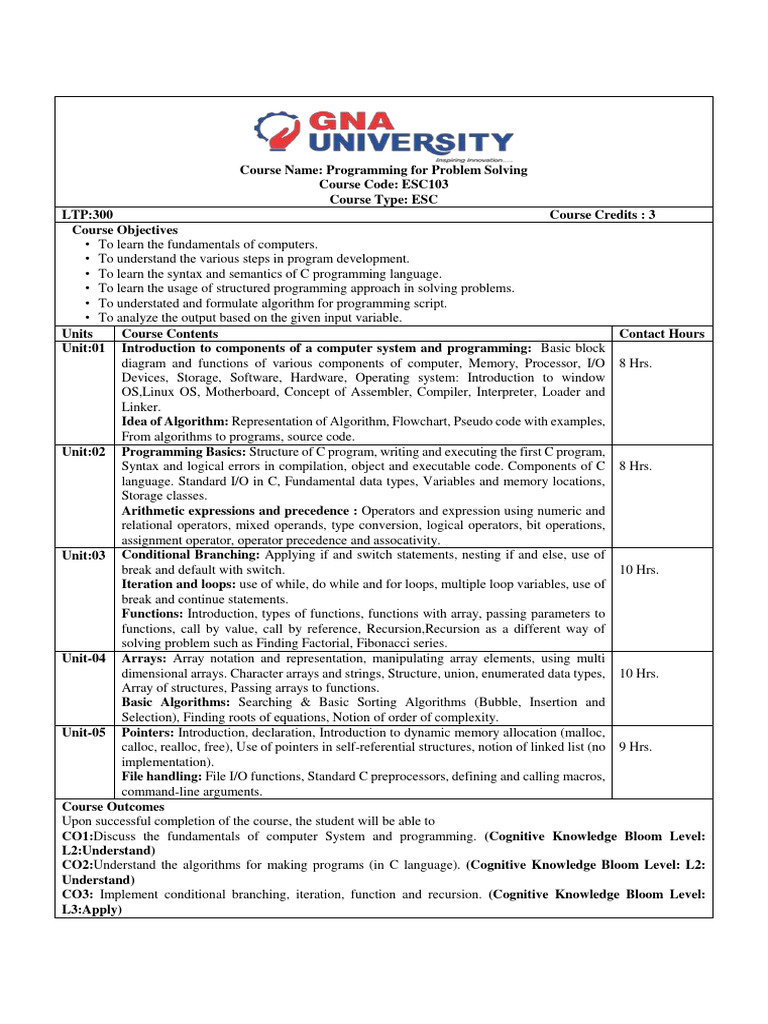 Programming For Problem Solving Theory And Lab Pdf Programming Computer Program