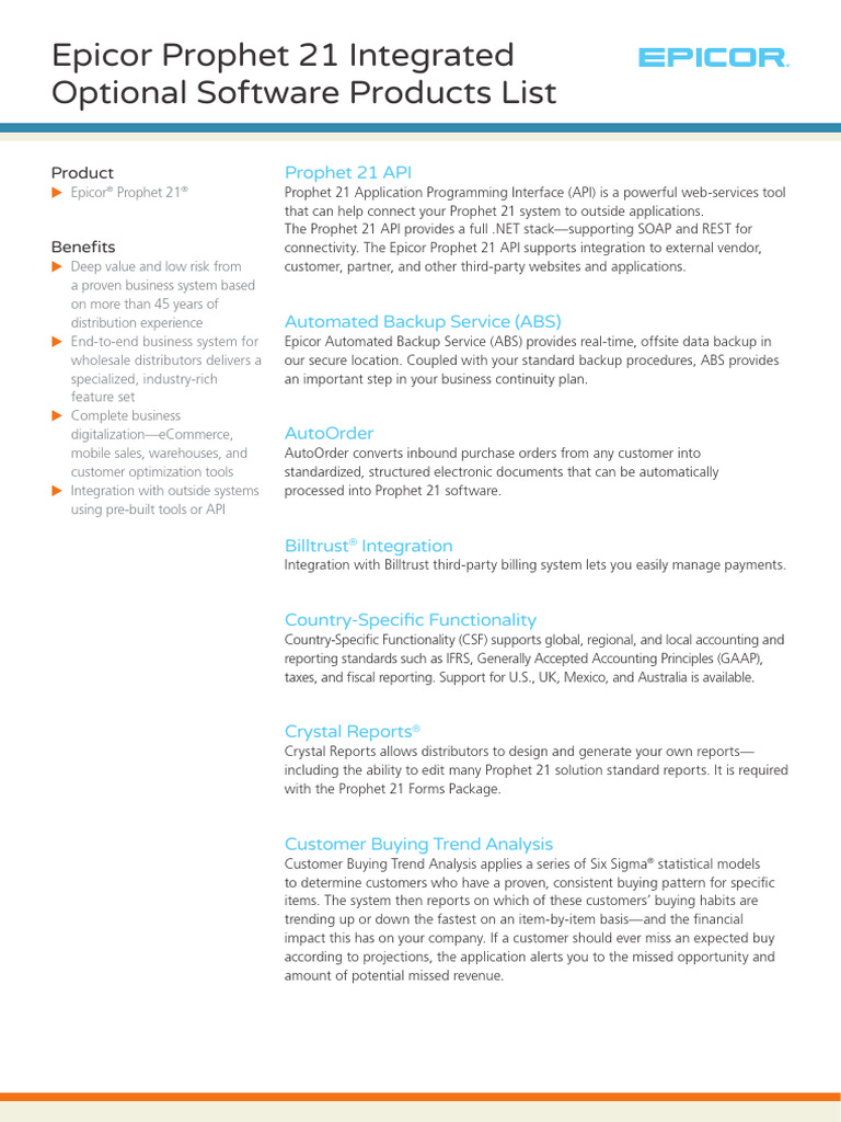 Epicor Prophet 21 Integrated Companion Products List Fs Ens | PDF ...